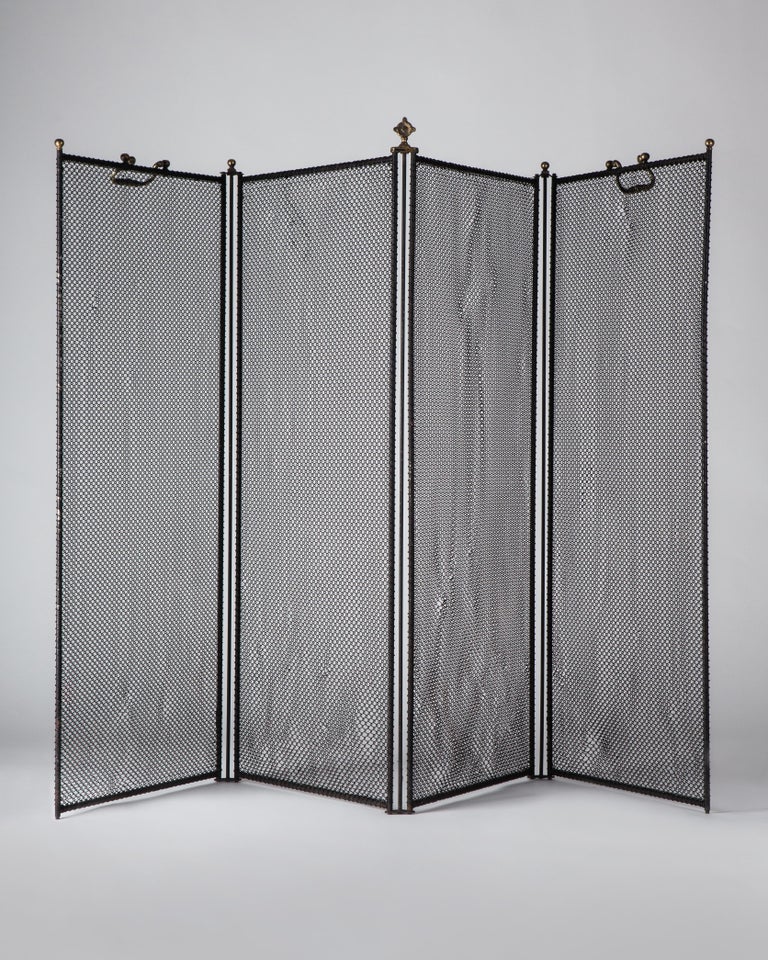 Early 20th Century Industrial Folding Iron and Wire Cloth Fire Screen ...