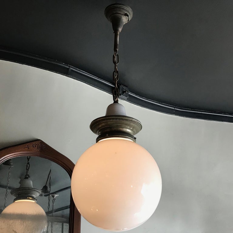 Early 20th Century Industrial Milk Glass Globe Library Pendant Light at ...
