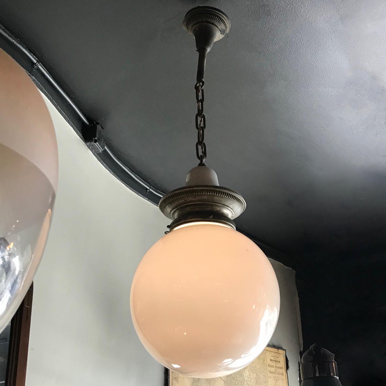 Early 20th Century Industrial Milk Glass Globe Library Pendant Light at ...