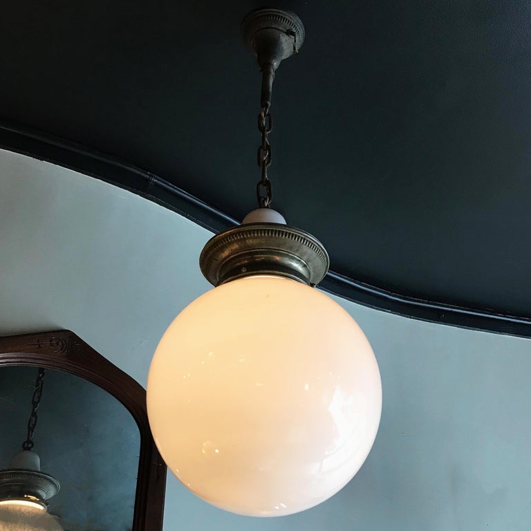 Early 20th Century Industrial Milk Glass Globe Library Pendant Light at ...