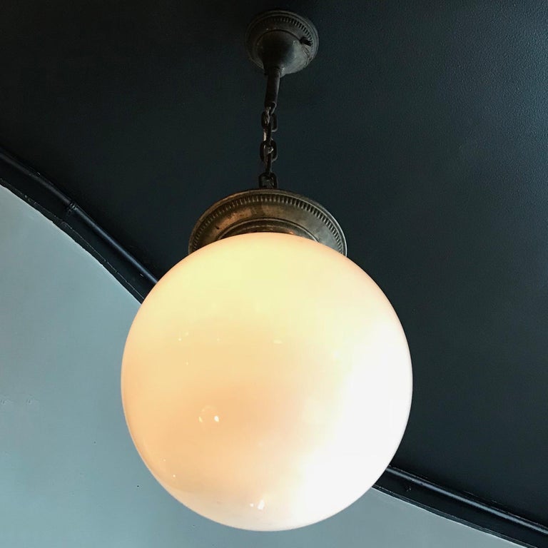Early 20th Century Industrial Milk Glass Globe Library Pendant Light at ...