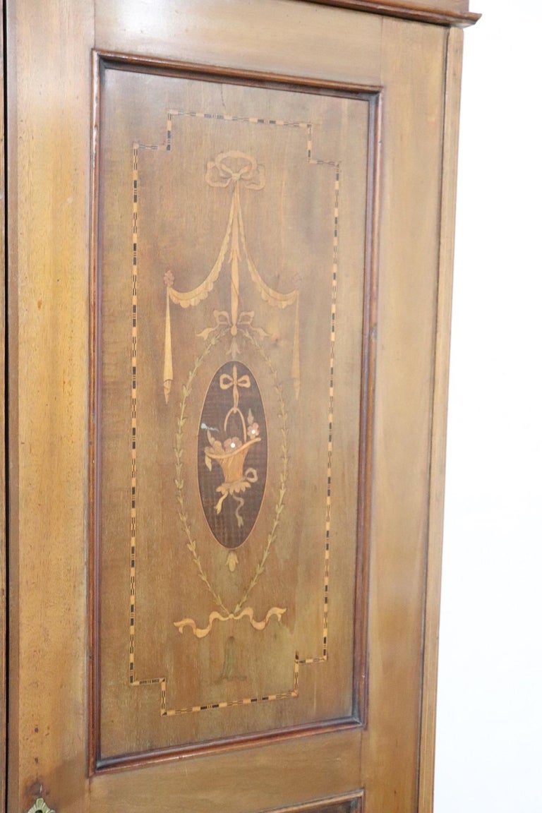 Early 20th Century Inlaid Walnut Wardrobe or Armoire with Mirror at 1stDibs
