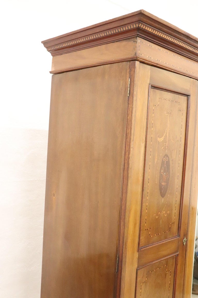 Early 20th Century Inlaid Walnut Wardrobe or Armoire with Mirror at 1stDibs