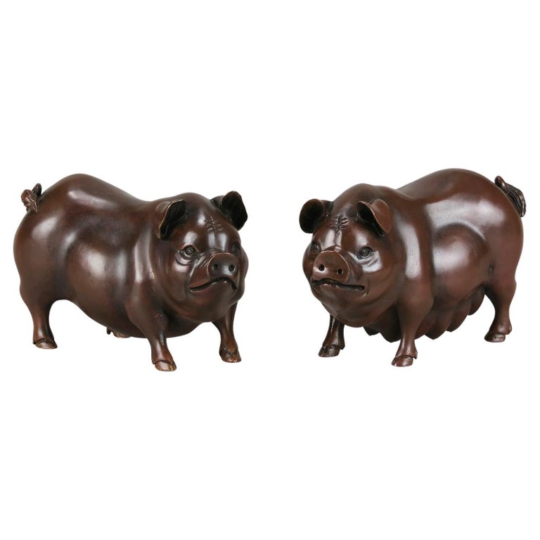 Early 20th Century Italian Bronze Pigs "Boar and Sow" circa 1920 For ...