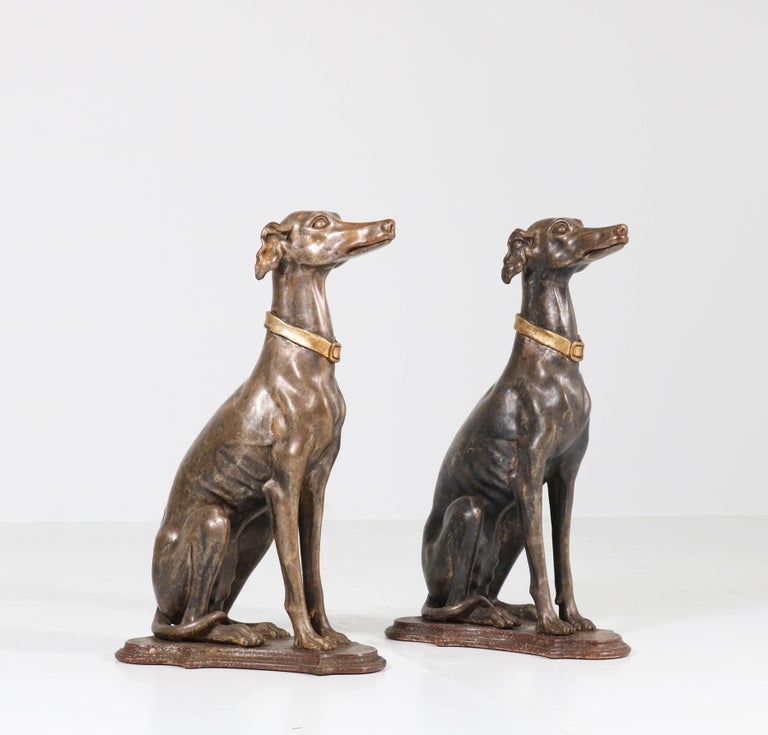 Early 20th Century Italian Carved Wood Seated Greyhound Sculptures at ...