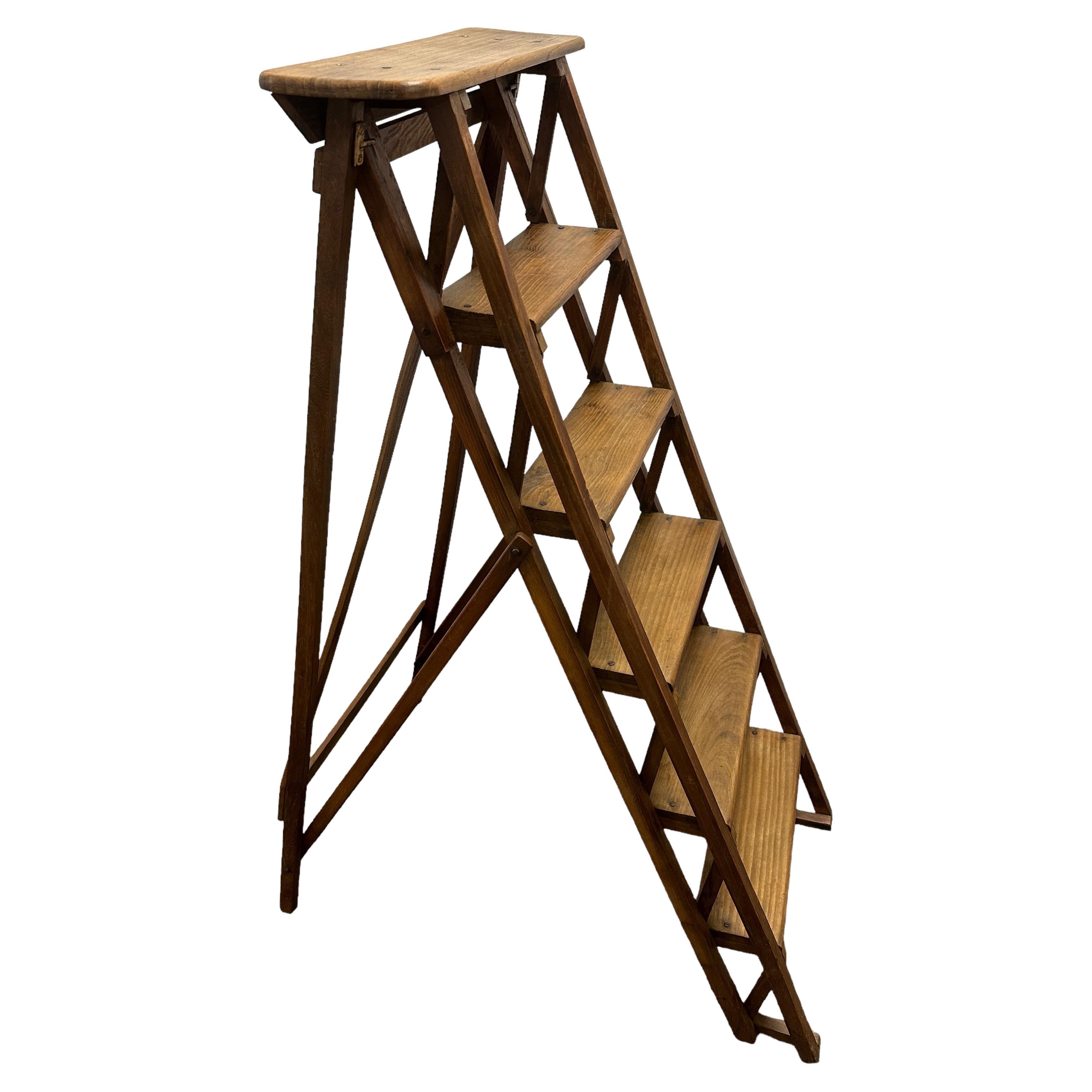 Early 20th Century French Country Carved Pine Folding Library Step ...