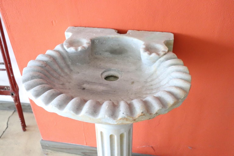 Early 20th Century Italian Marble Shell Sink with Column at 1stDibs