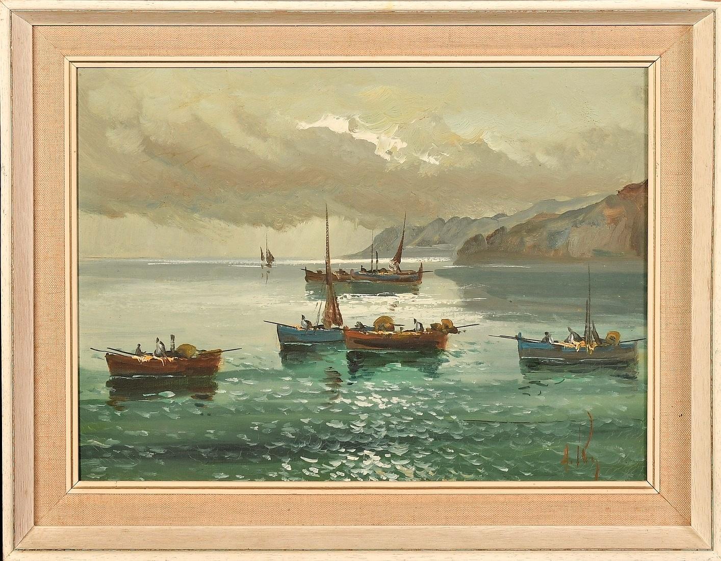 Early 20th Century Italian School - Boats off the Coast - Italian ...