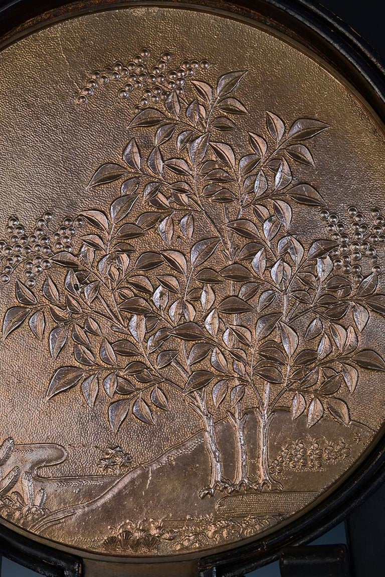 Early 20th Century, Japanese Bronze Mirror with Wooden Case and Stand ...