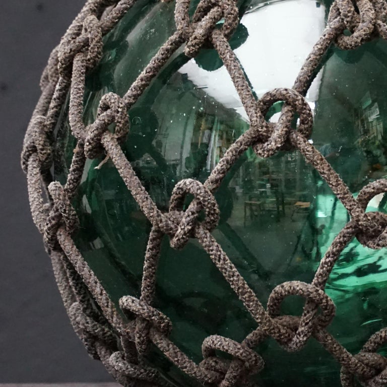 Early 20th Century Japanese Green Glass Fishing Float in Tied Knotted ...