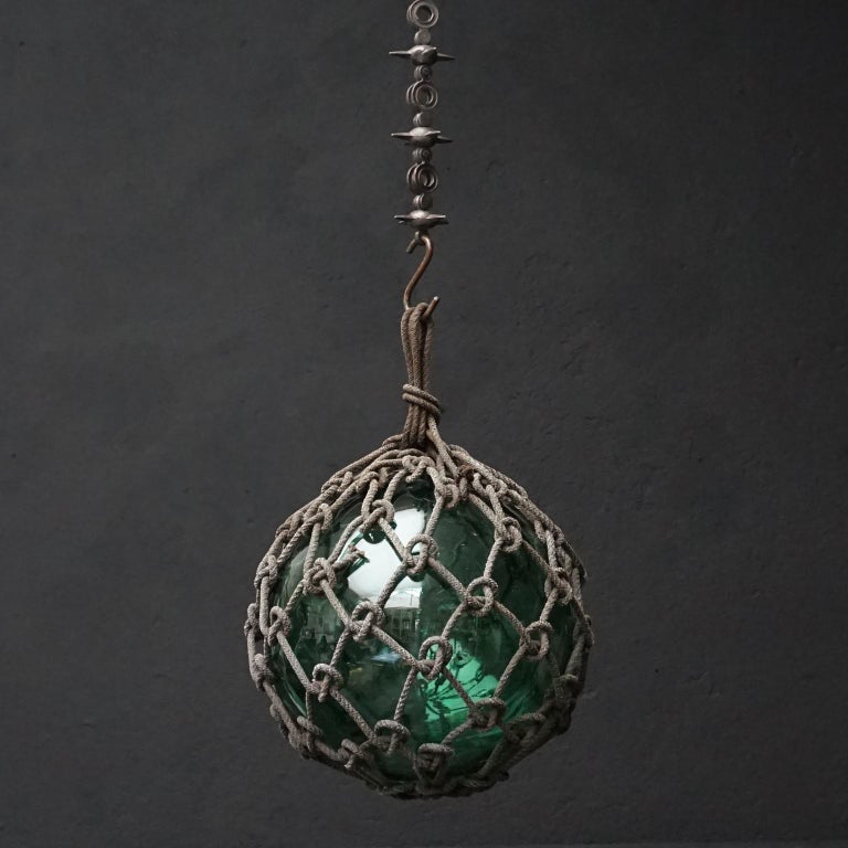 Early 20th Century Japanese Green Glass Fishing Float in Tied Knotted ...