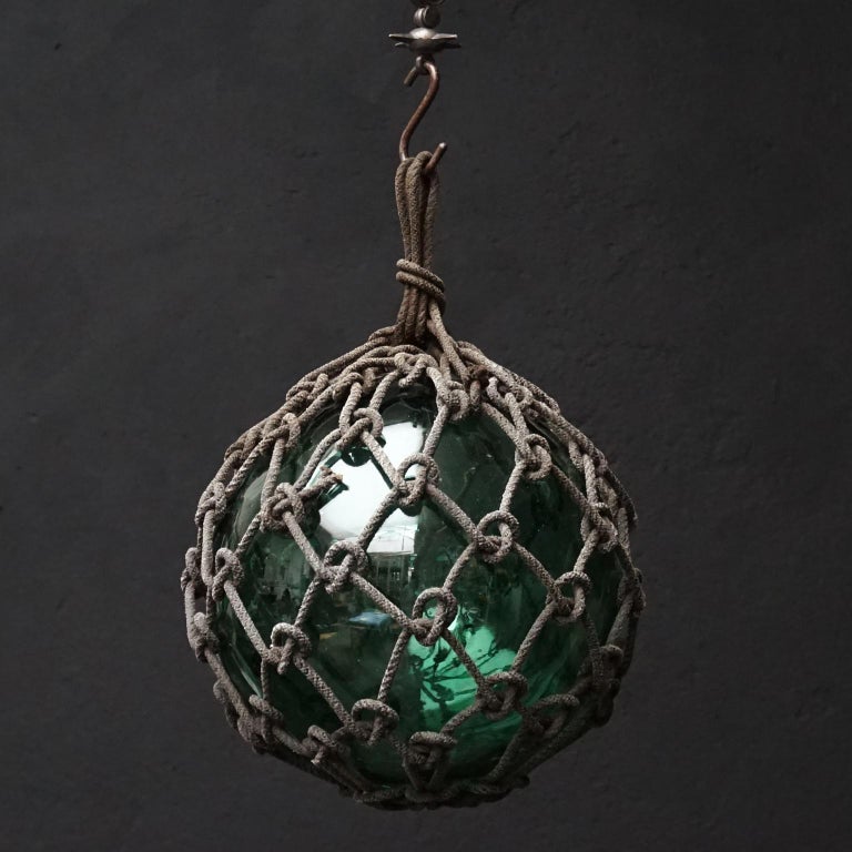 Early 20th Century Japanese Green Glass Fishing Float in Tied Knotted ...