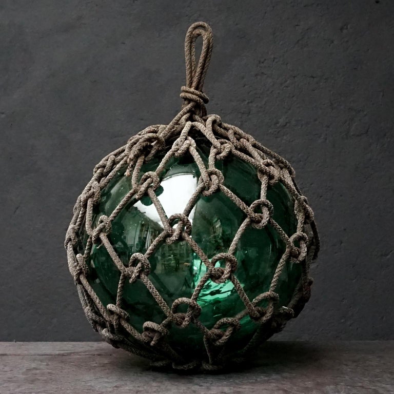Early 20th Century Japanese Green Glass Fishing Float in Tied Knotted ...
