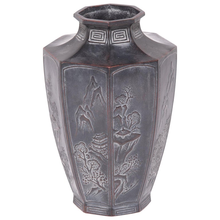 Early 20th Century Japanese Octagonal Zinc Vase at 1stDibs