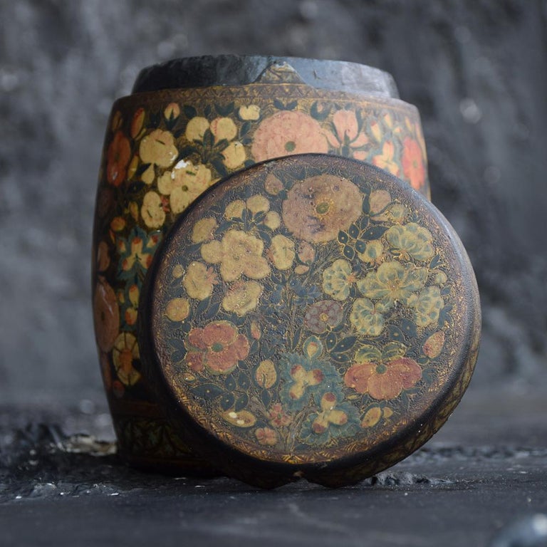 Early 20th Century Kashmir Papier Mâché Hand Painted Tobacco Jar at 1stDibs