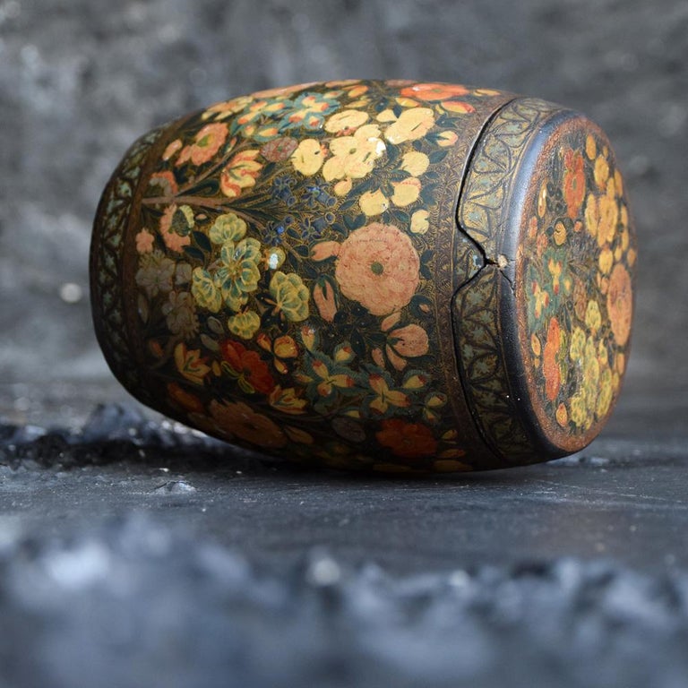 Early 20th Century Kashmir Papier Mâché Hand Painted Tobacco Jar at 1stDibs
