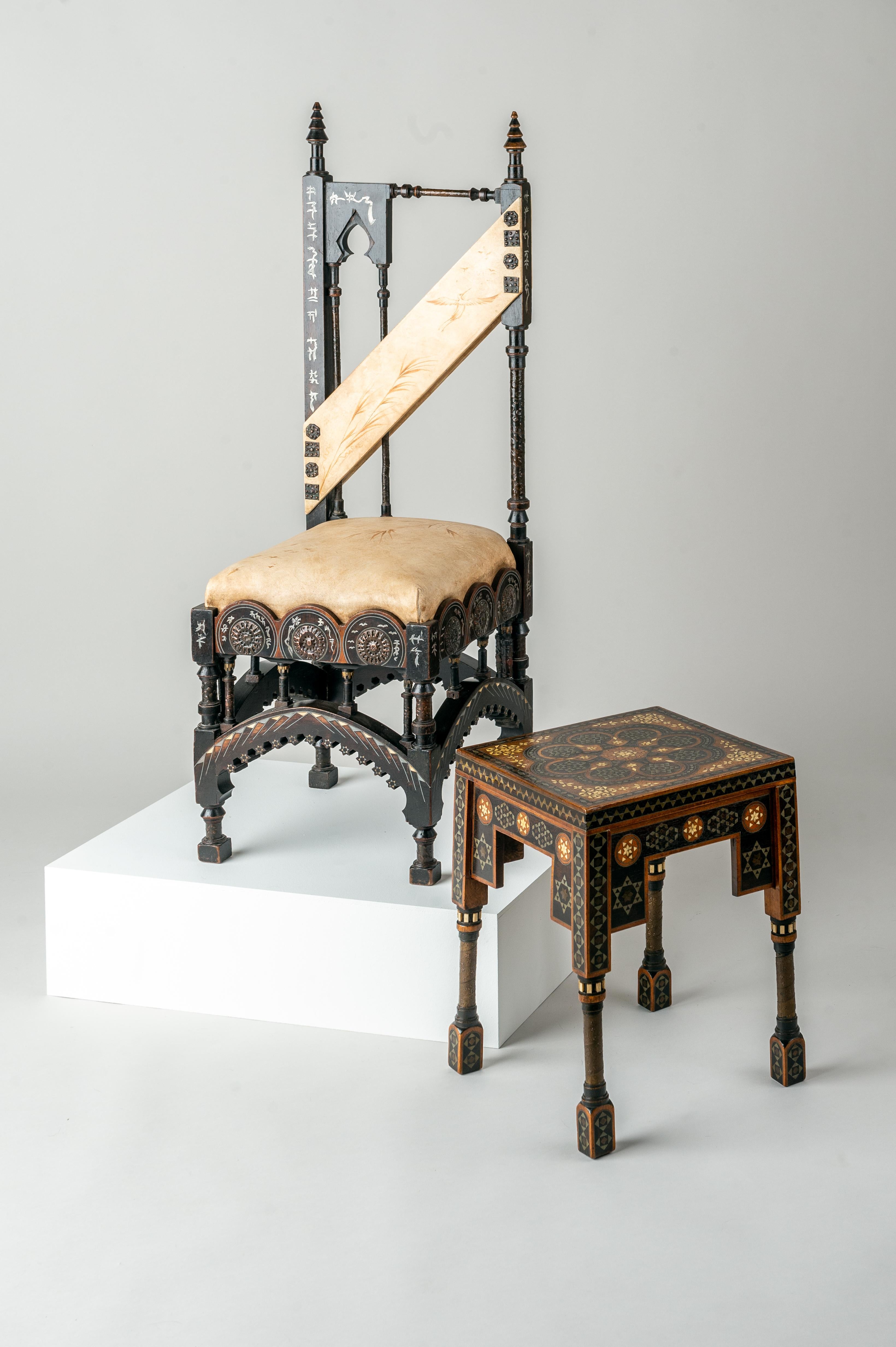 Early 20th Century Ladies Small Throne Chair, with vellum seat, carved ...