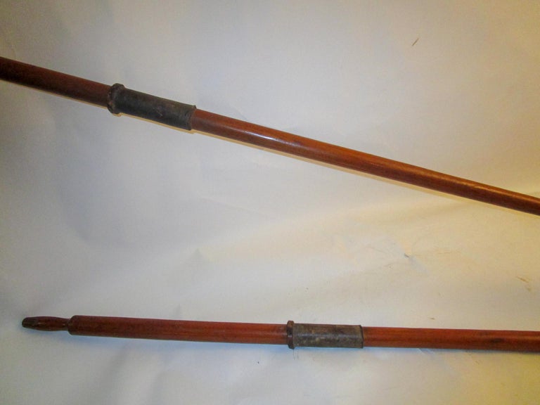 Early 20th century Large Size Pair of Wooden Rowboat Oars with Leather ...