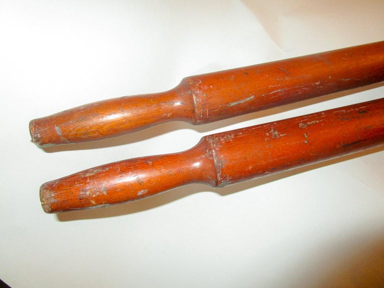 Early 20th century Large Size Pair of Wooden Rowboat Oars with Leather ...