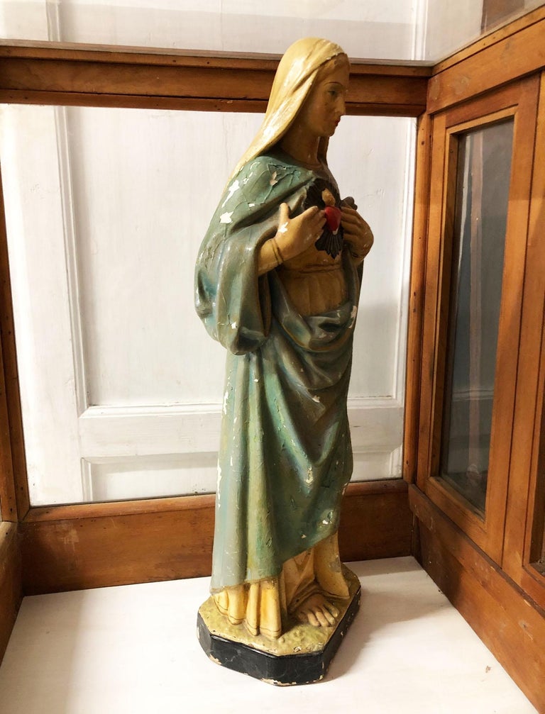 Early 20th Century Madonna Statue Hand Painted with Antique Case with ...