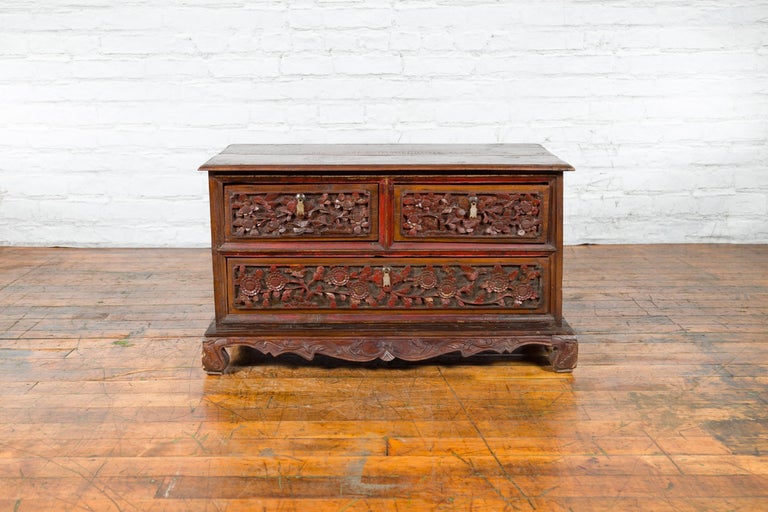 Early 20th Century Madurese Treasure Chest with Hand-Carved Floral ...