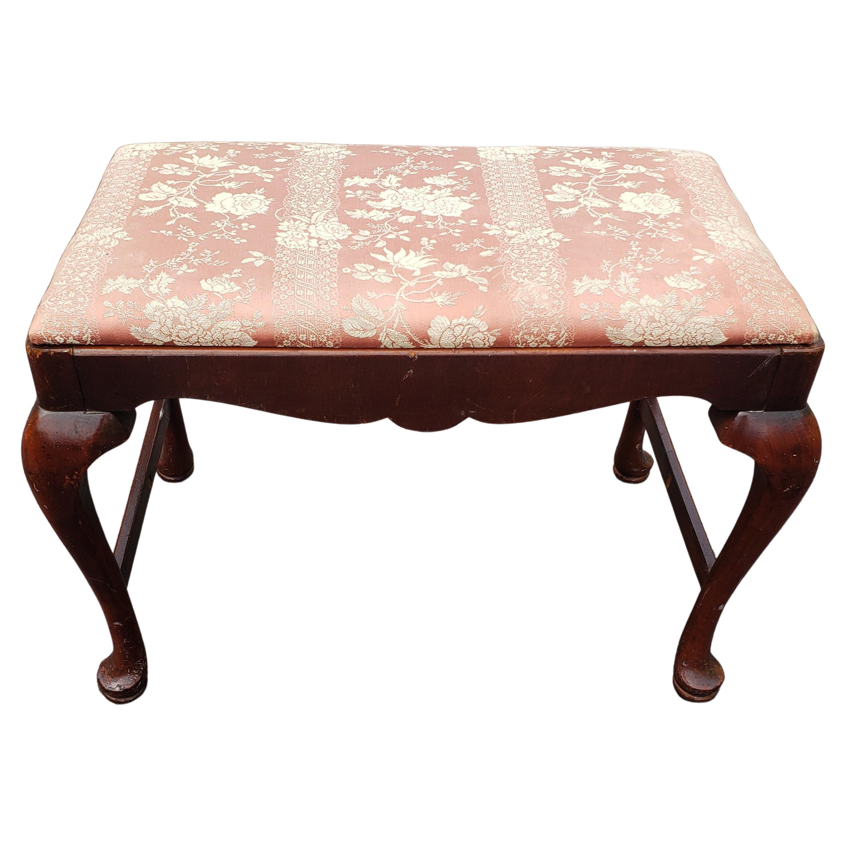Early 20th Century Mahogany and Upholstered Queen Anne Bench at 1stDibs