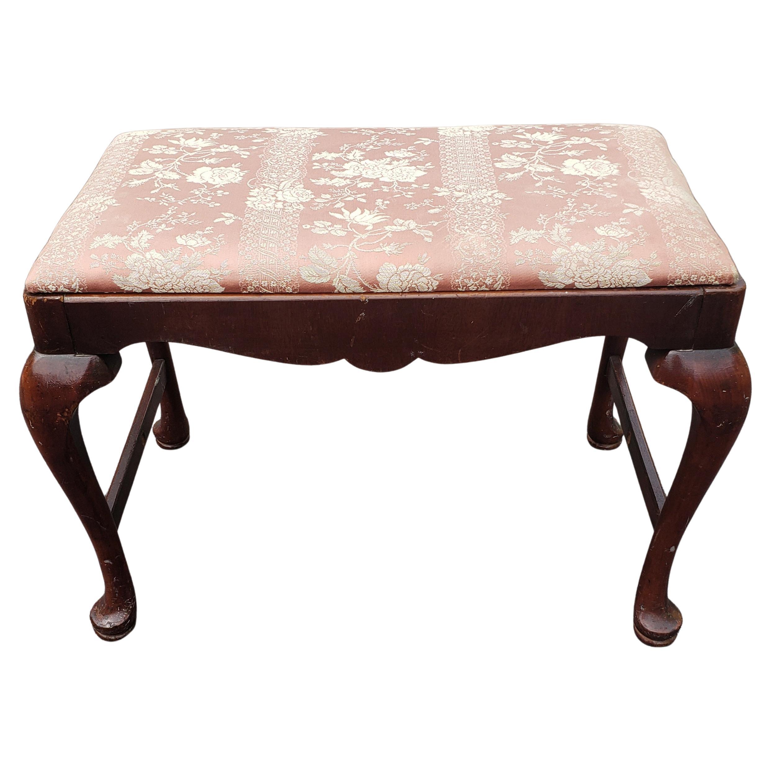 Early 20th Century Mahogany and Upholstered Queen Anne Bench at 1stDibs
