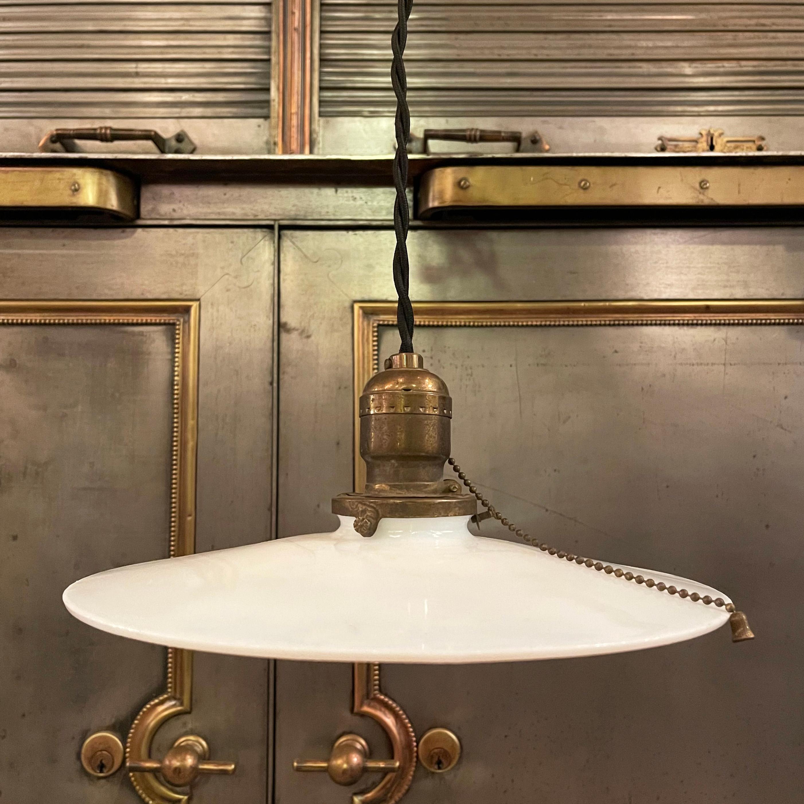 Early 20th Century Milk Glass Disc Pendant Light at 1stDibs