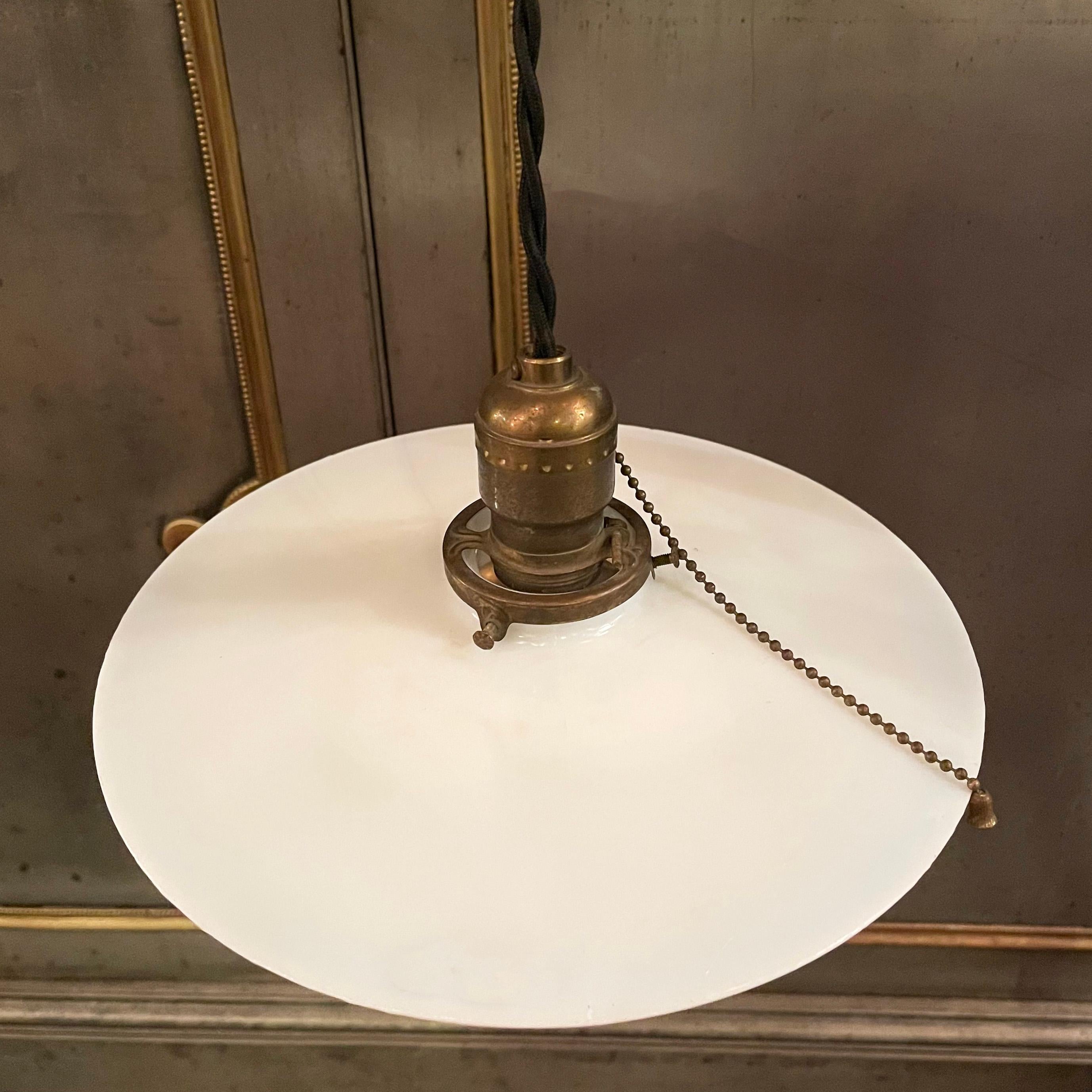 Early 20th Century Milk Glass Disc Pendant Light at 1stDibs