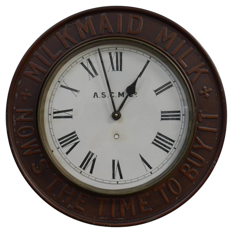 Early 20th Century Milkmaid Milk Advertising Clock For Sale at 1stDibs