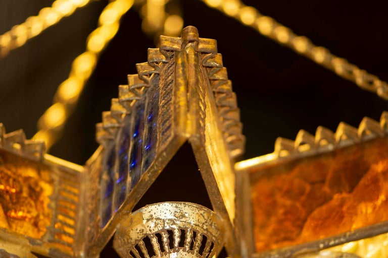 Early 20th Century Moroccan Tin and Glass Synagogue Hanging Lamp For ...