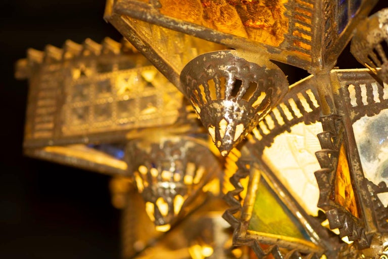 Early 20th Century Moroccan Tin and Glass Synagogue Hanging Lamp For ...