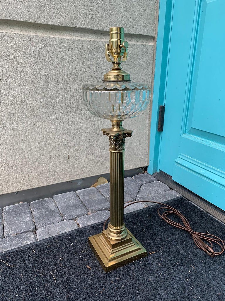 Early 20th Century Neoclassical Bronze Column Lamp with Crystal Oil ...