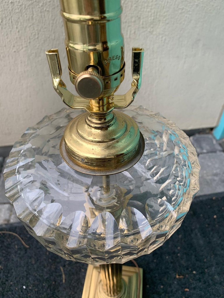 Early 20th Century Neoclassical Bronze Column Lamp with Crystal Oil ...