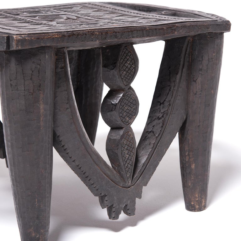 Early 20th Century Nigerian Nupe Stool with Animal Motifs at 1stDibs
