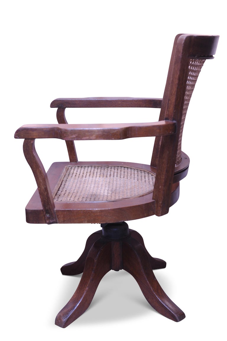 Early 20th Century Oak, Revolving, Rattan / Cane Clerks Office Desk ...