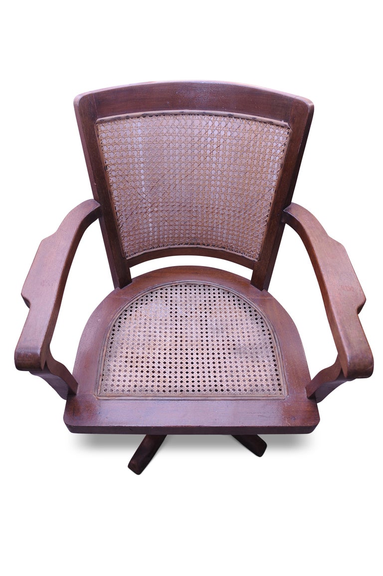 Early 20th Century Oak, Revolving, Rattan / Cane Clerks Office Desk ...