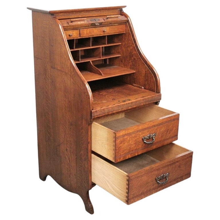 Early 20th Century Oak Tambour Fronted Advanced System Tambour Desk For ...