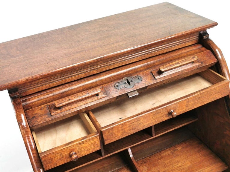 Early 20th Century Oak Tambour Fronted Advanced System Tambour Desk For ...