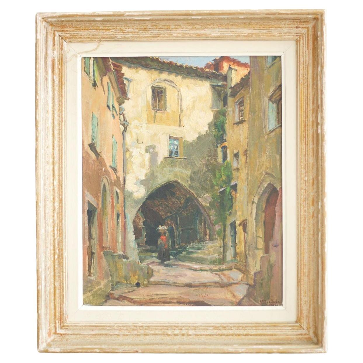 Antique Early 20th Century Italian Oil on Canvas Street Scene Signed De Angelis For Sale at 1stDibs