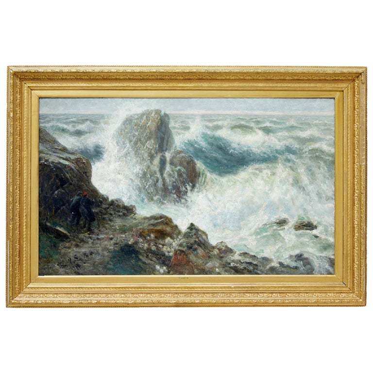 Early 20th Century Oil on Canvas 'Storm on a Scottish Coast' by Thomas ...