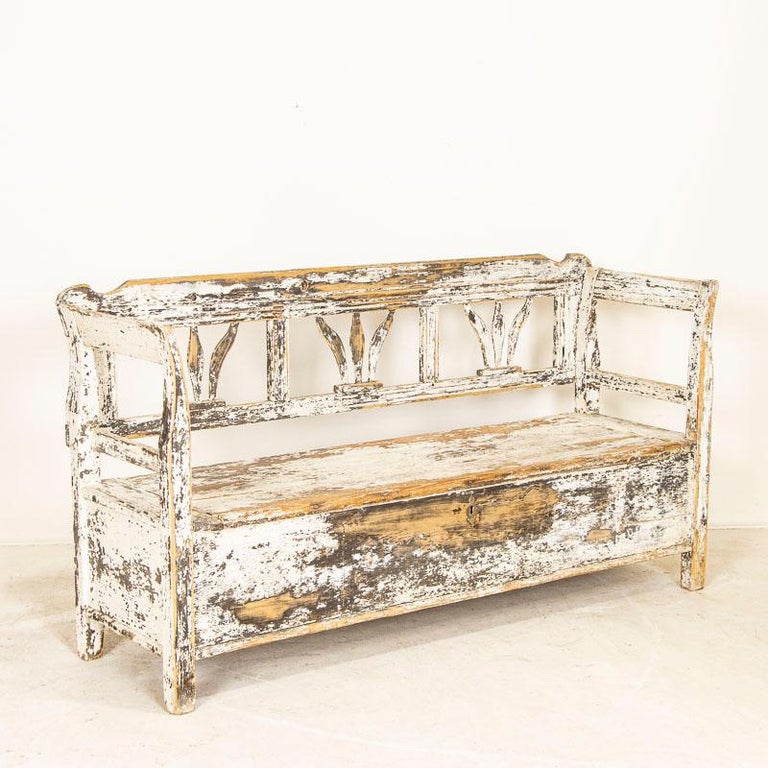 Early 20th Century Original White Painted Bench with Storage For Sale ...