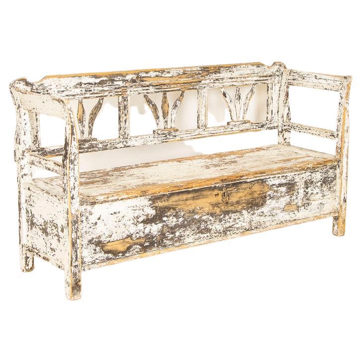 Antique Original Painted Small Romanian Bench with Storage at 1stDibs