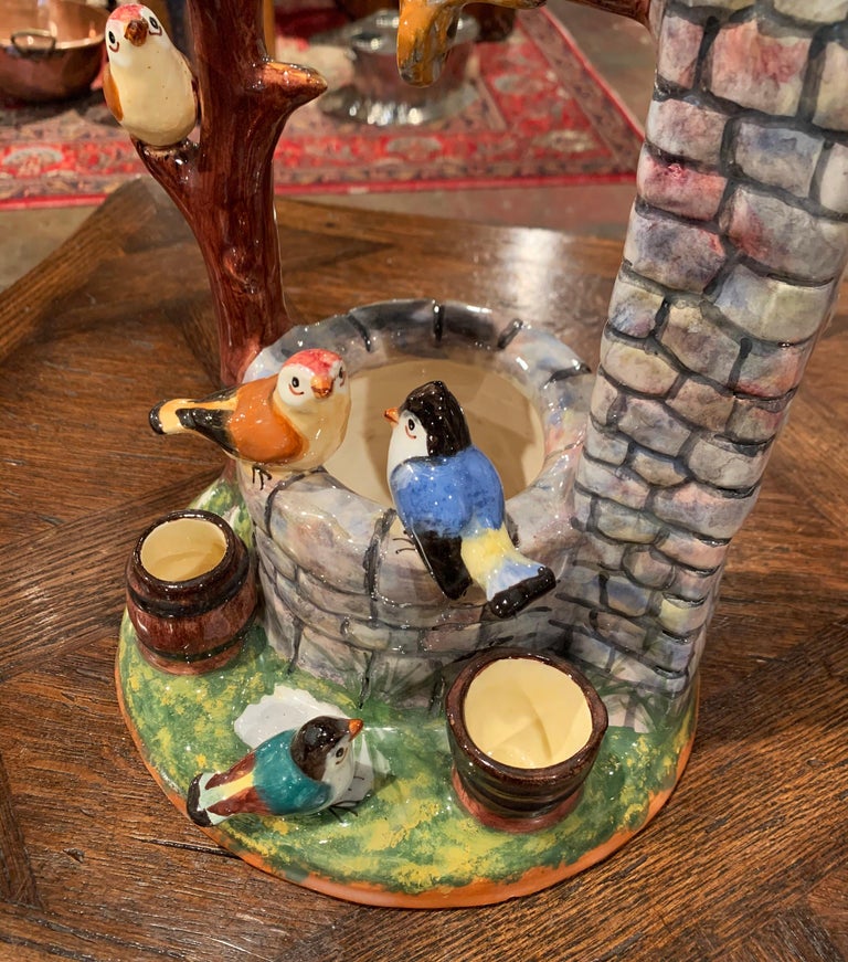 Early 20th Century Painted Ceramic Well Sculpture with Birds Stamped J ...