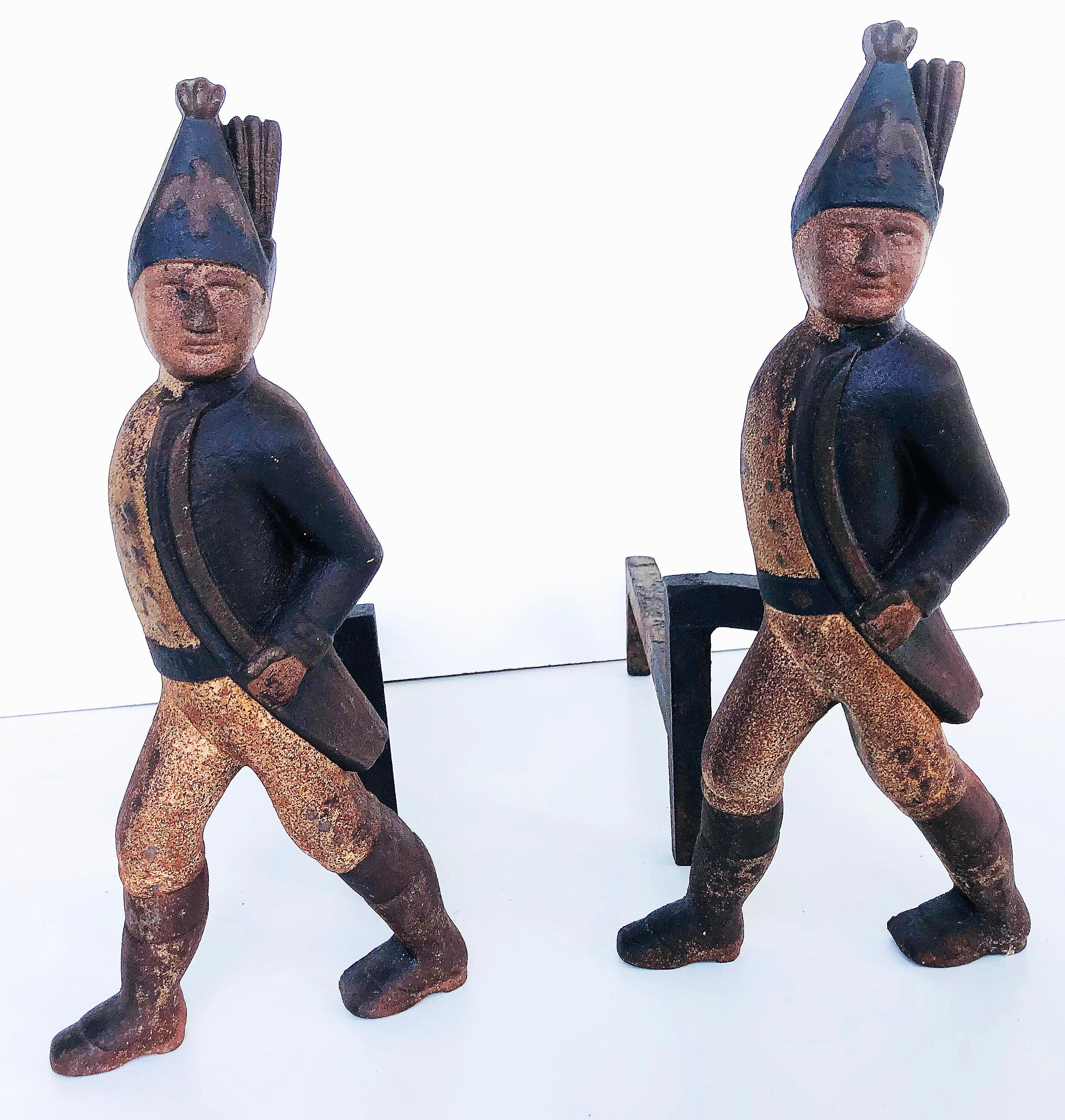 Antique Painted Cast Iron Hessian Soldiers Andirons, Pair For Sale at ...