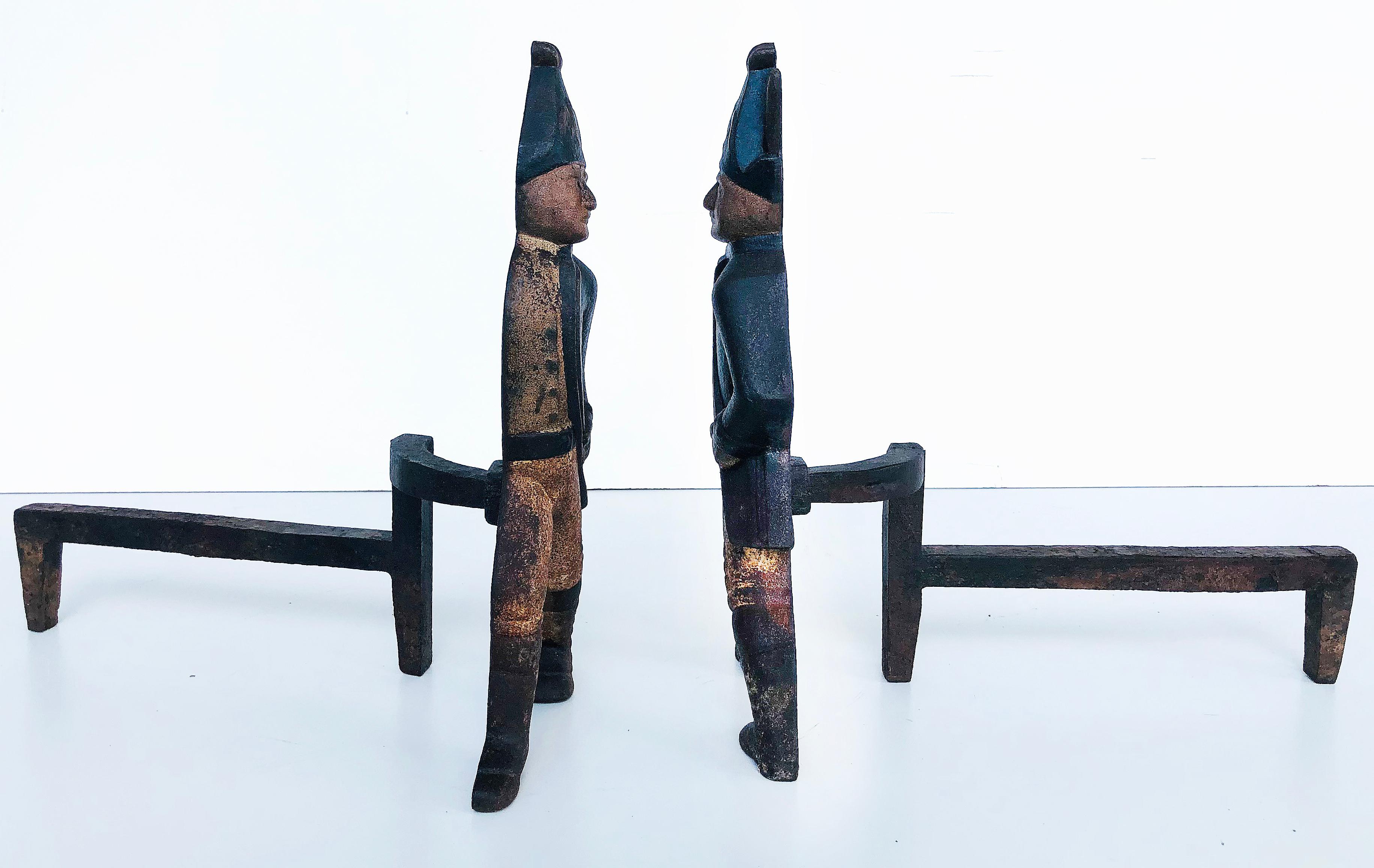Antique Painted Cast Iron Hessian Soldiers Andirons, Pair For Sale at ...