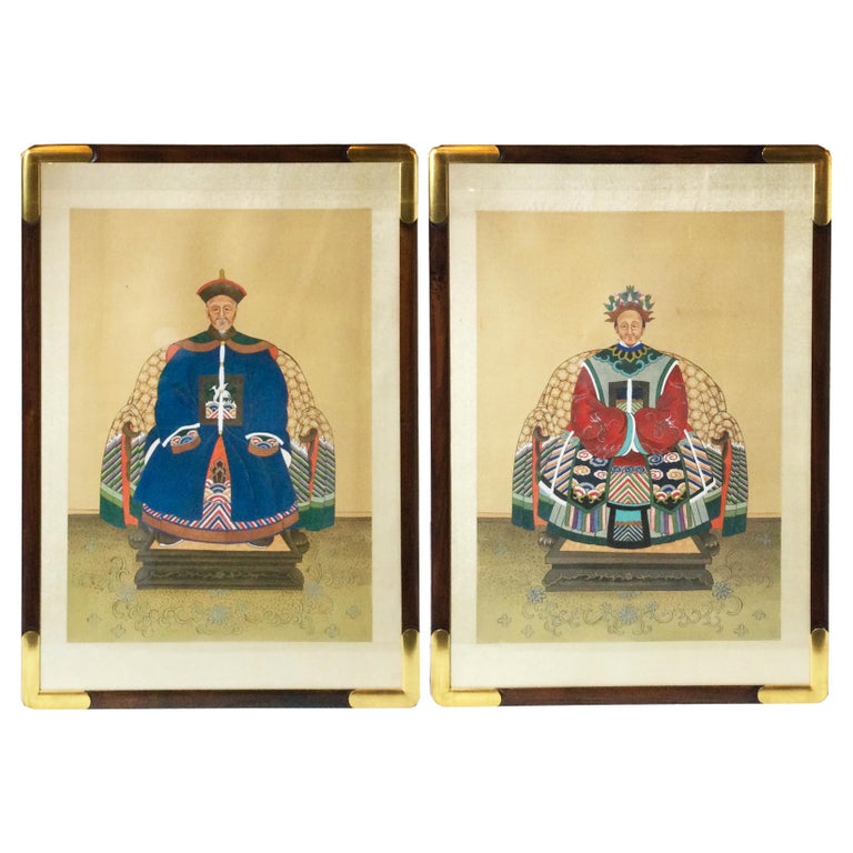 Early 20th Century Pair of Chinese Ancestral Paintings in Custom Frames ...