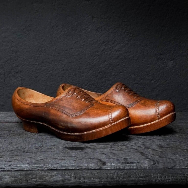 Early 20th Century Pair of French Sunday Clogs or Sabots Bois at 1stDibs