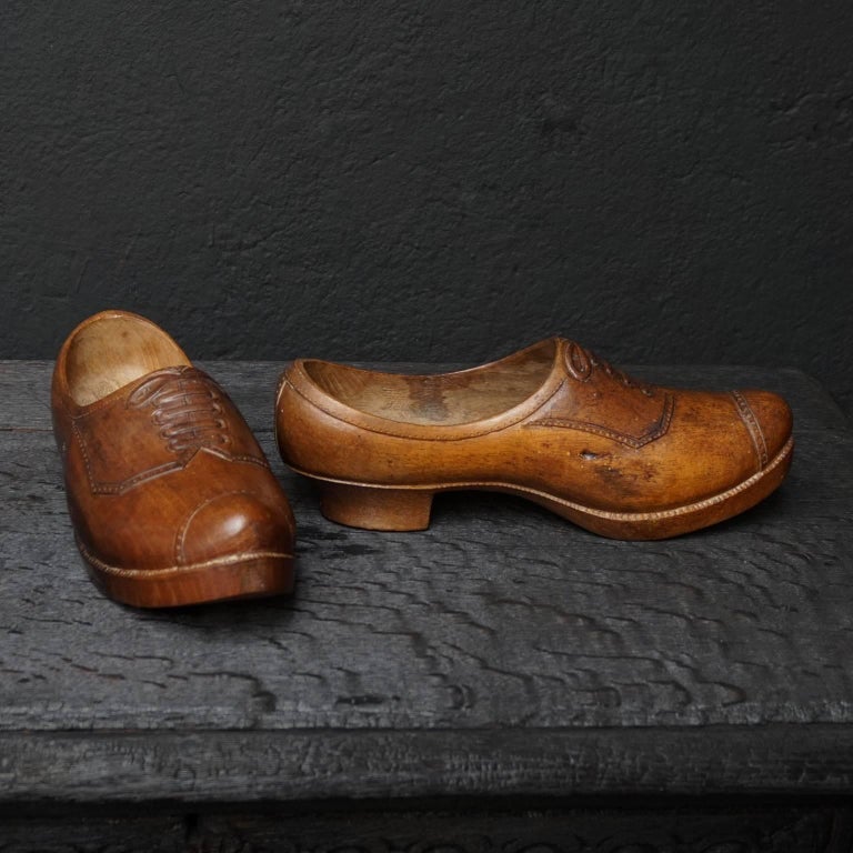 Early 20th Century Pair of French Sunday Clogs or Sabots Bois at 1stDibs