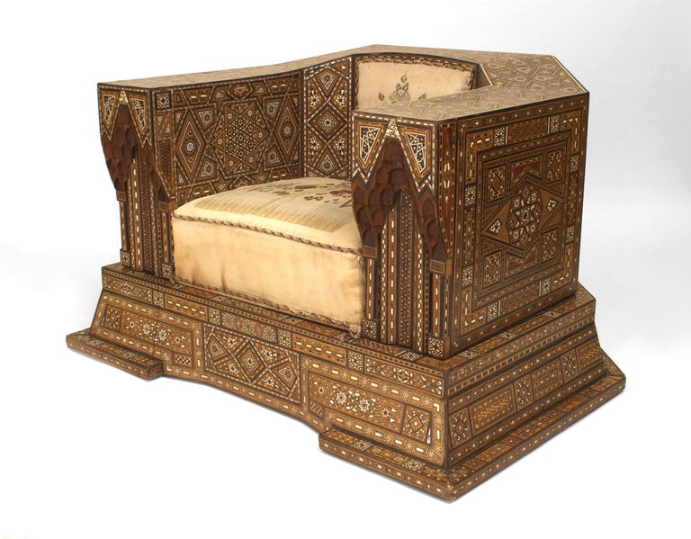Early 20th Century Pair of Oversized Inlaid Syrian Club Chairs For Sale ...